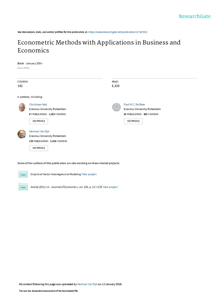 Econometric Methods With Applications In Business Pdf Ordinary
