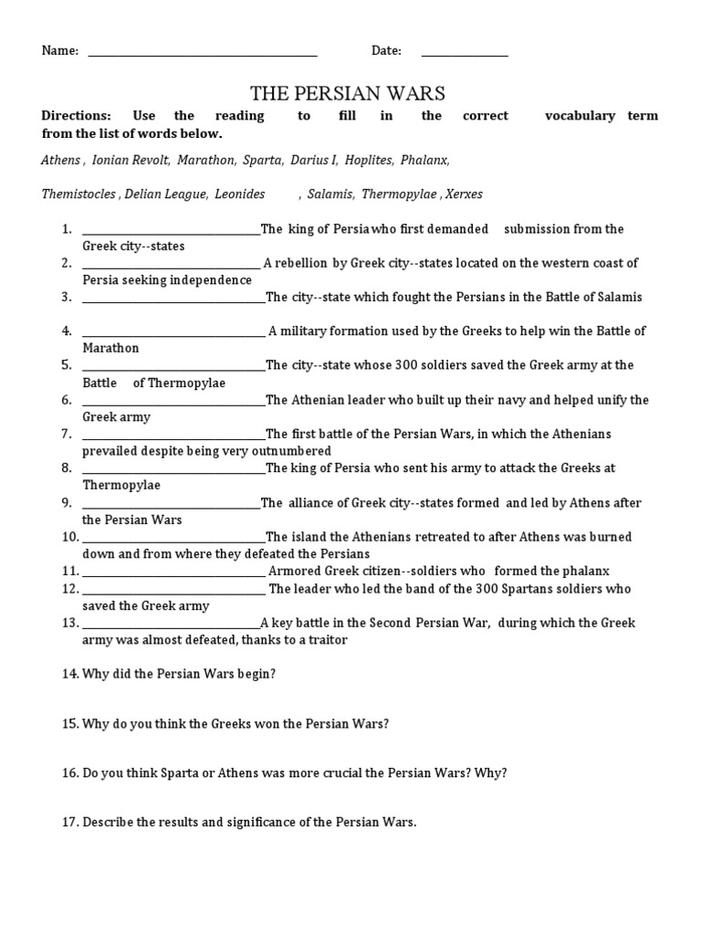 Persian War HW Sheet | PDF