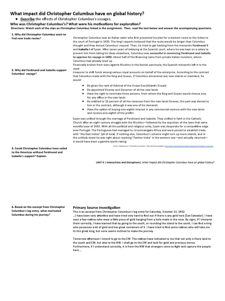 What Impact Did Christopher Columbus Have On Global History | Download ...