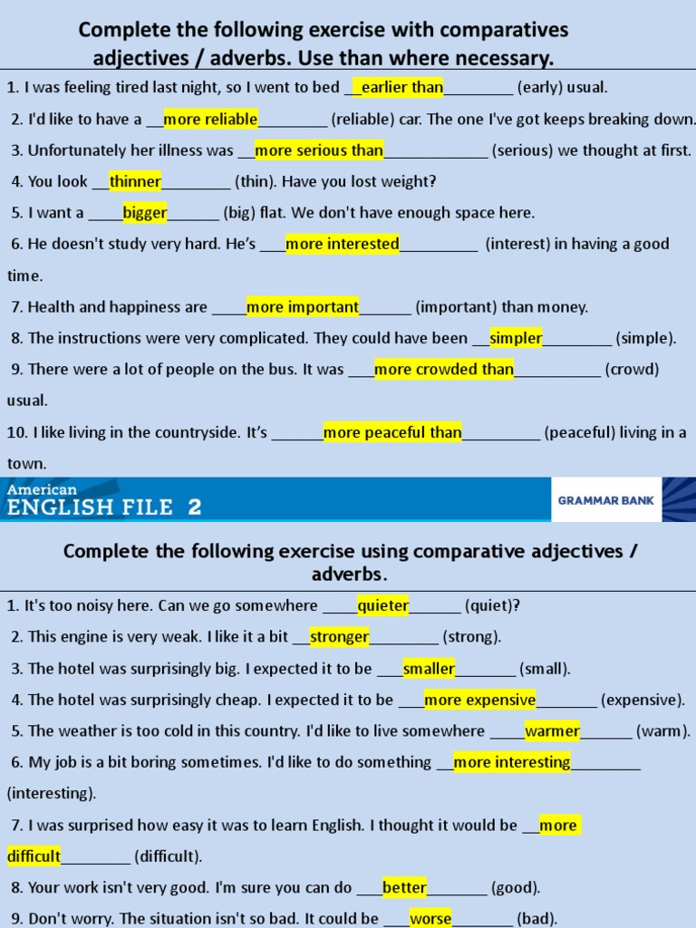 5A. Comparatives - Exercises-Answers | PDF