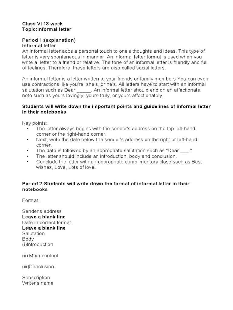 Informal Letter Class VI | PDF | Communication