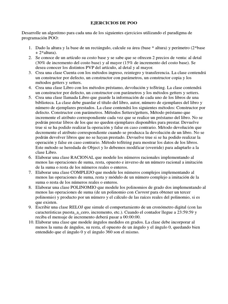 Ejercicios de POO | PDF