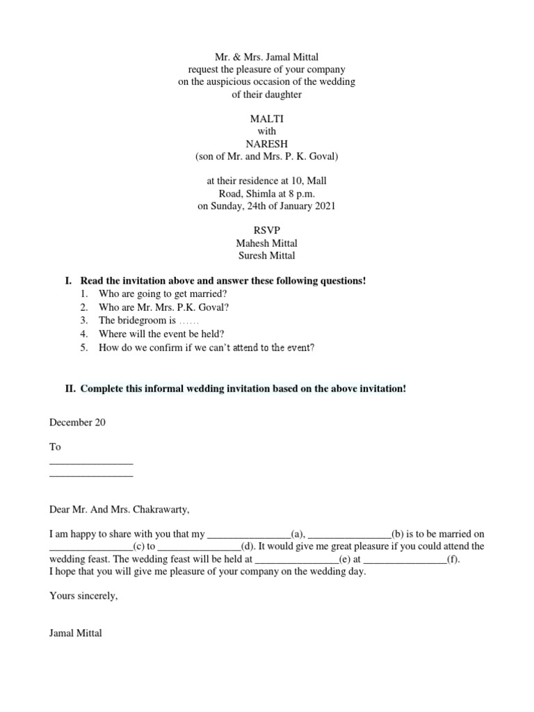 I. Read The Invitation Above and Answer These Following Questions! | PDF