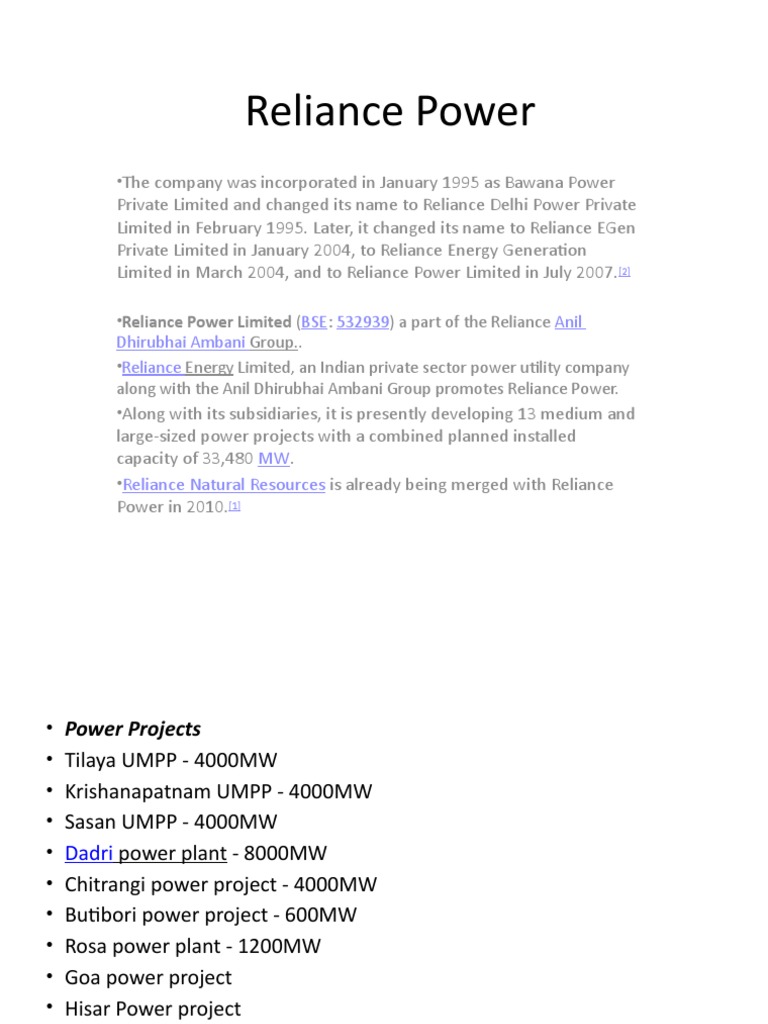 Reliance Power: MW Reliance Natural Resources | PDF | Economies