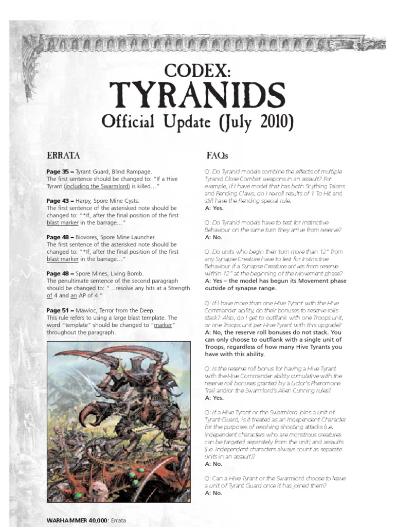 Codex: Tyranids Official Update - A Comprehensive Compilation of Errata and Frequently Asked ...
