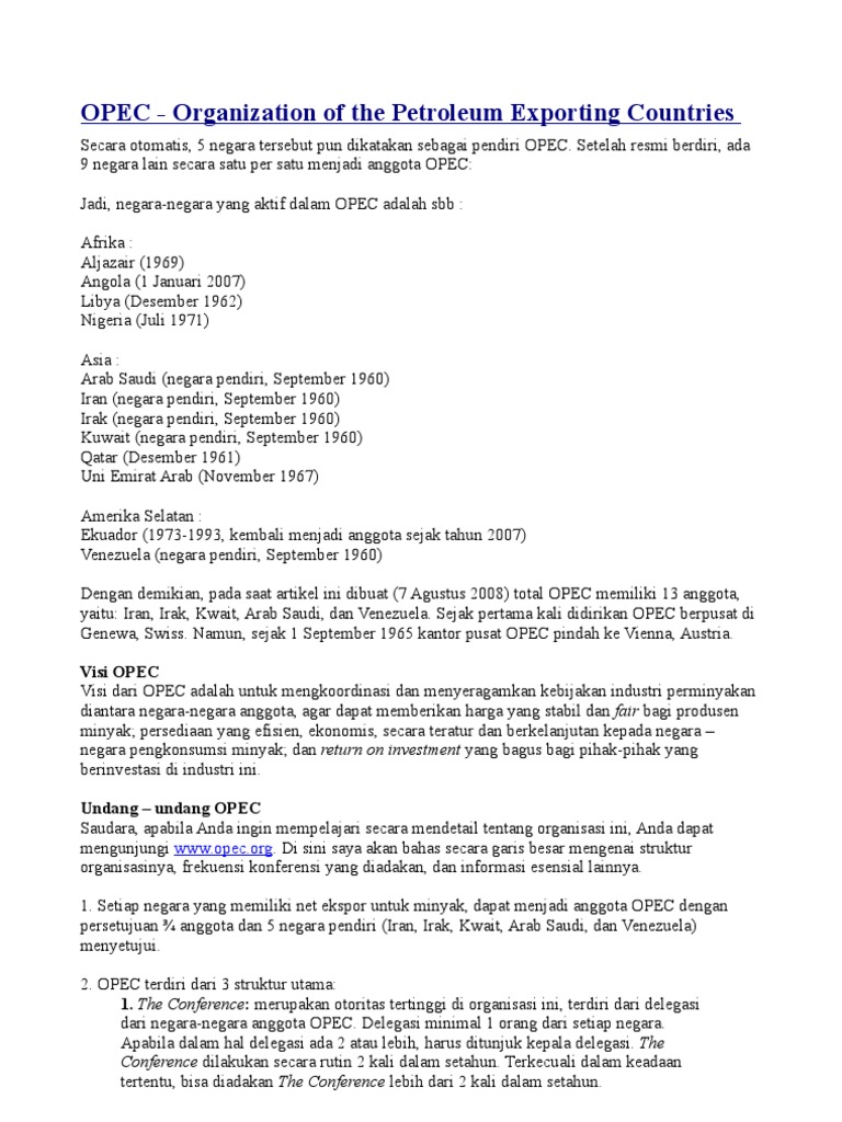 Pengertian dan Fungsi OPEC | PDF
