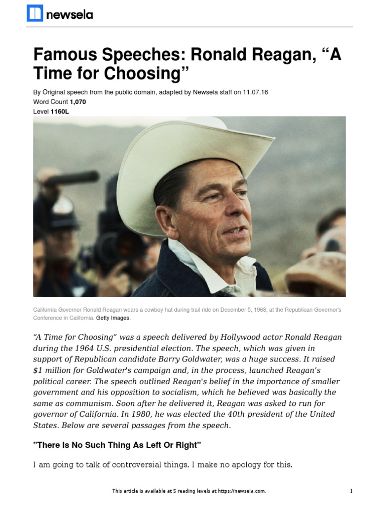 Reagan's "A Time for Choosing" Speech | PDF | Ronald Reagan