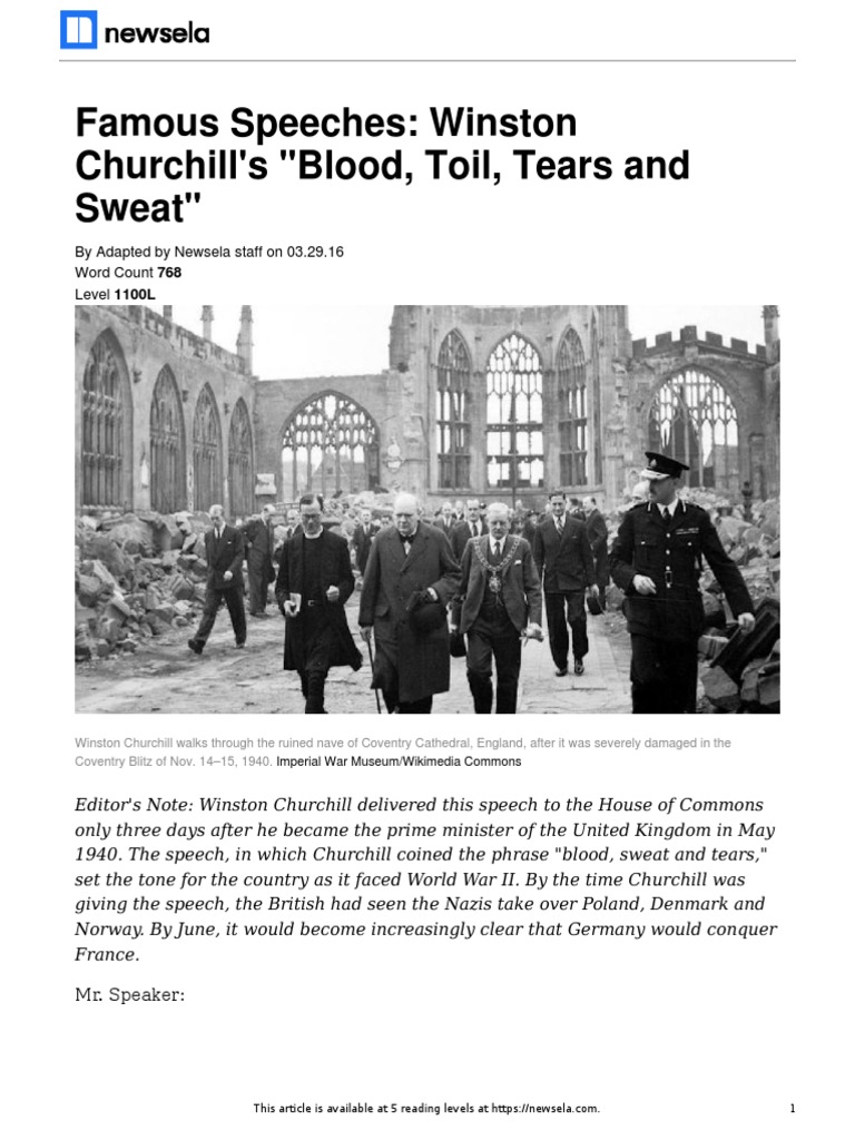 Blood Toil Tears and Sweat | PDF | Winston Churchill | International ...