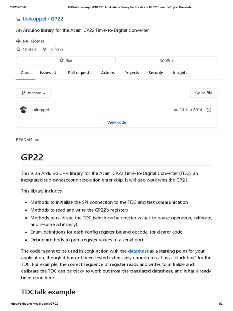 GitHub - Leokoppel - GP22 - An Arduino Library For The Acam GP22 Time-to-Digital Converter ...