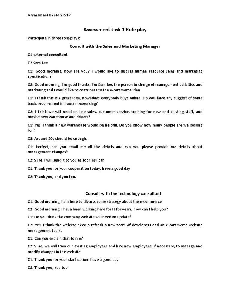 Bsbmgt517 Role Plays Assessment Task 1 2 3 | Download Free PDF | E ...