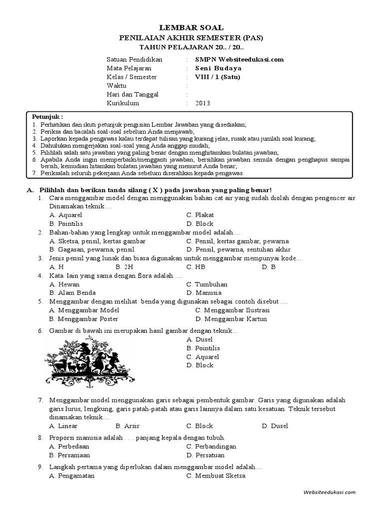 Soal PAS Seni Budaya Kelas 8 | PDF
