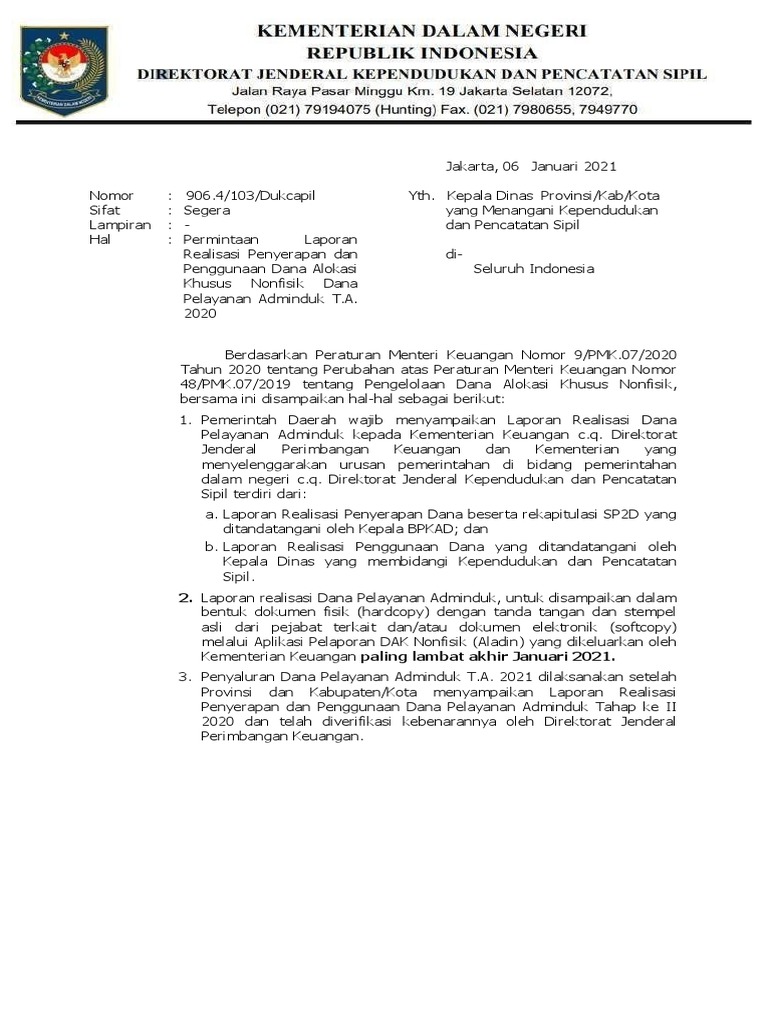 Permintaan Lap Realisasi Dak | PDF