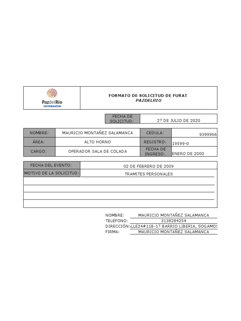 Formato de Solicitud de Furat | PDF