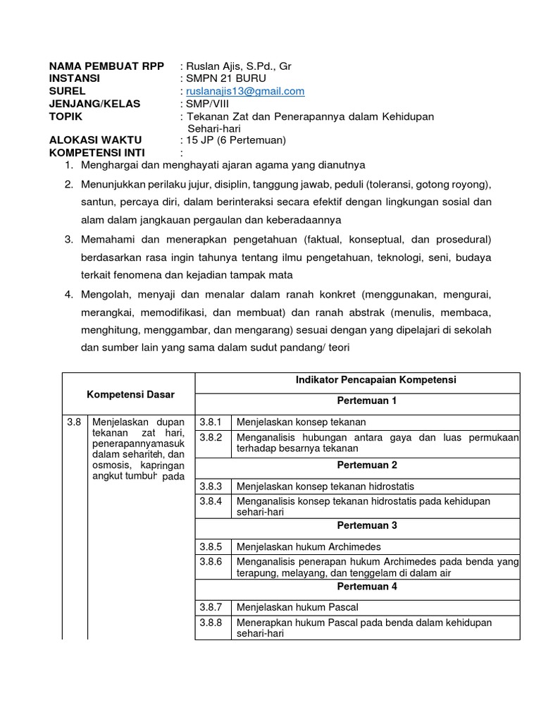 Contoh RPP 1 Lembar IPA 1 | PDF