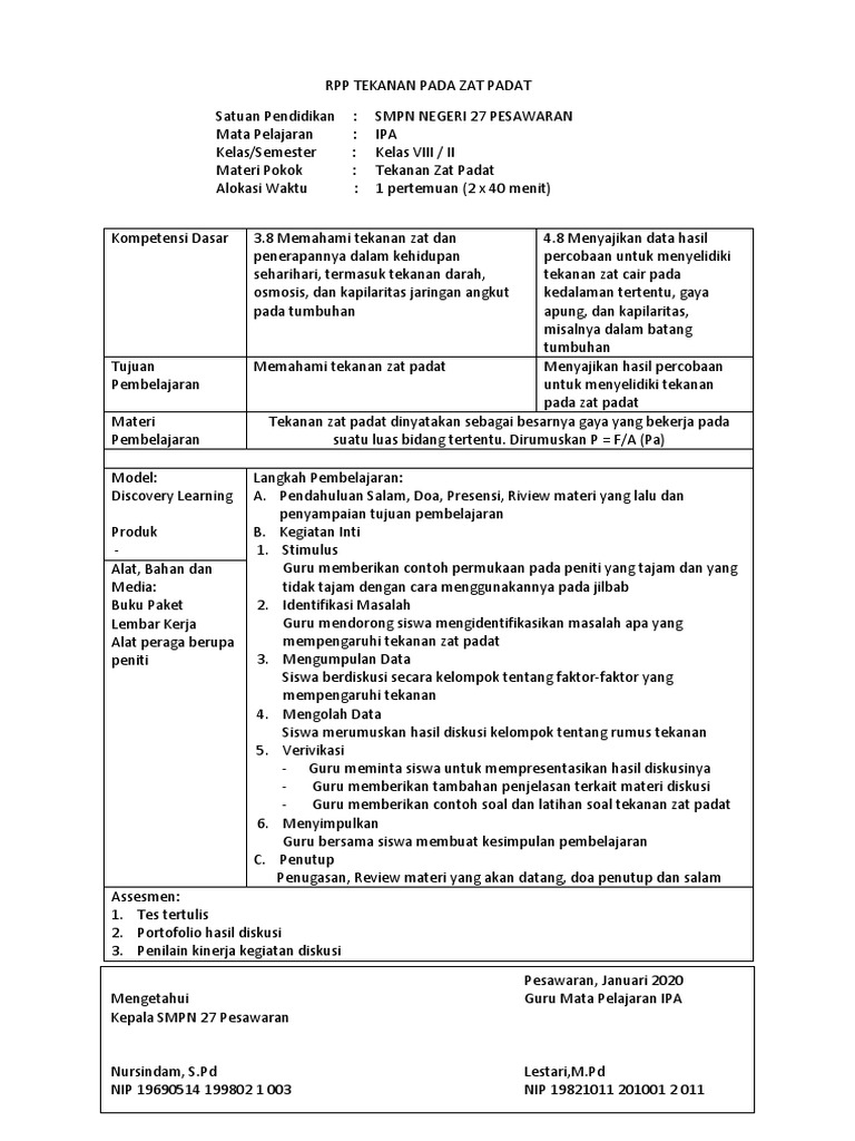 Contoh RPP 1 Lembar IPA 3 | PDF