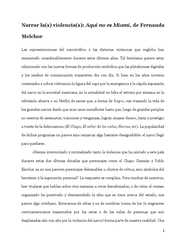 Rese a Aqu No Es Miami De Fernanda Melchor PDF Violencia
