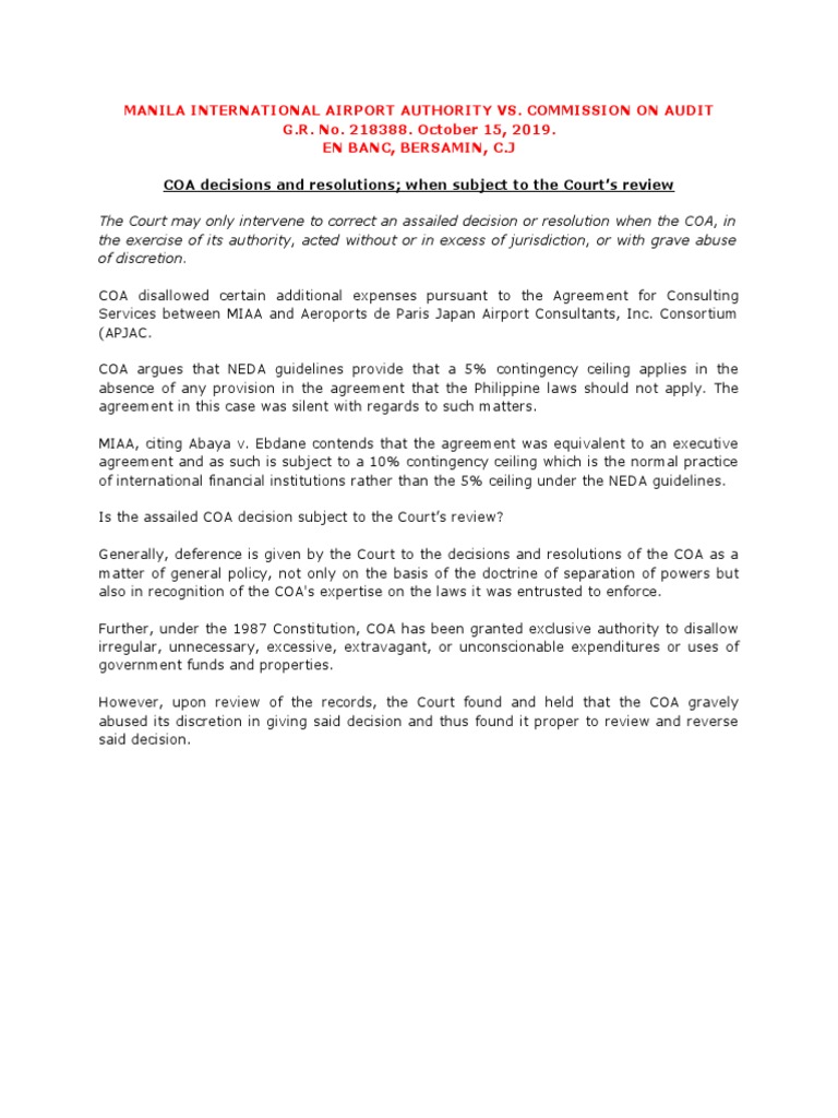 MANILA INTERNATIONAL AIRPORT AUTHORITY vs. COMMISSION ON AUDIT | PDF