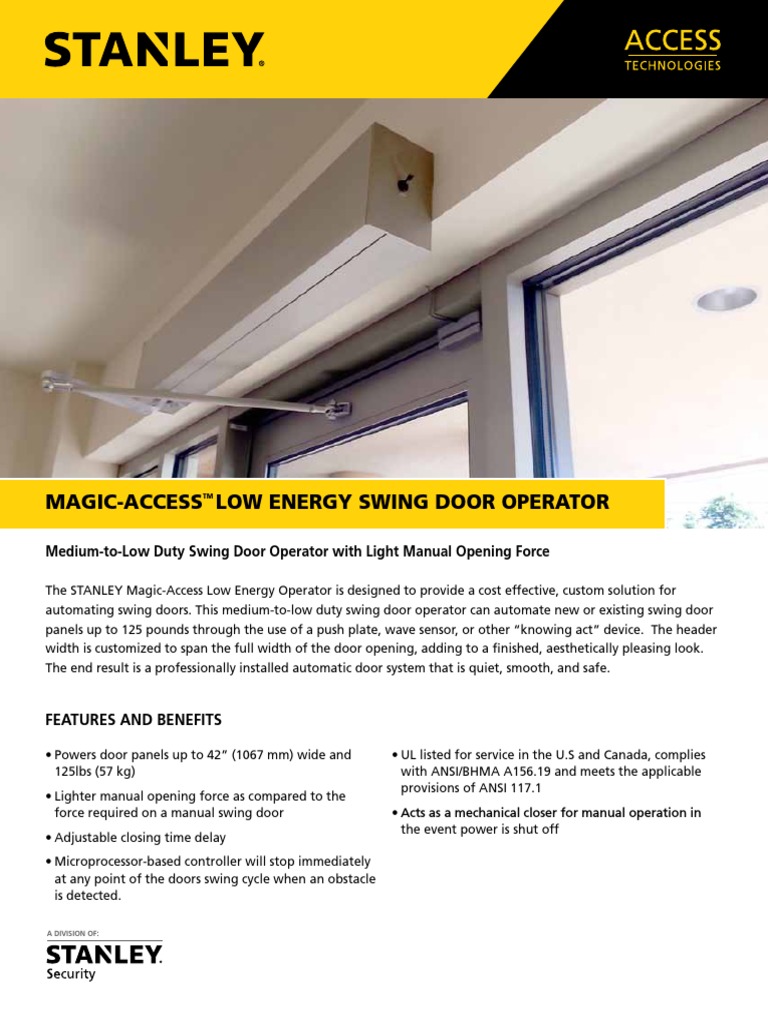 STANLEY Magic Access Operator Literature | PDF | Door | Components