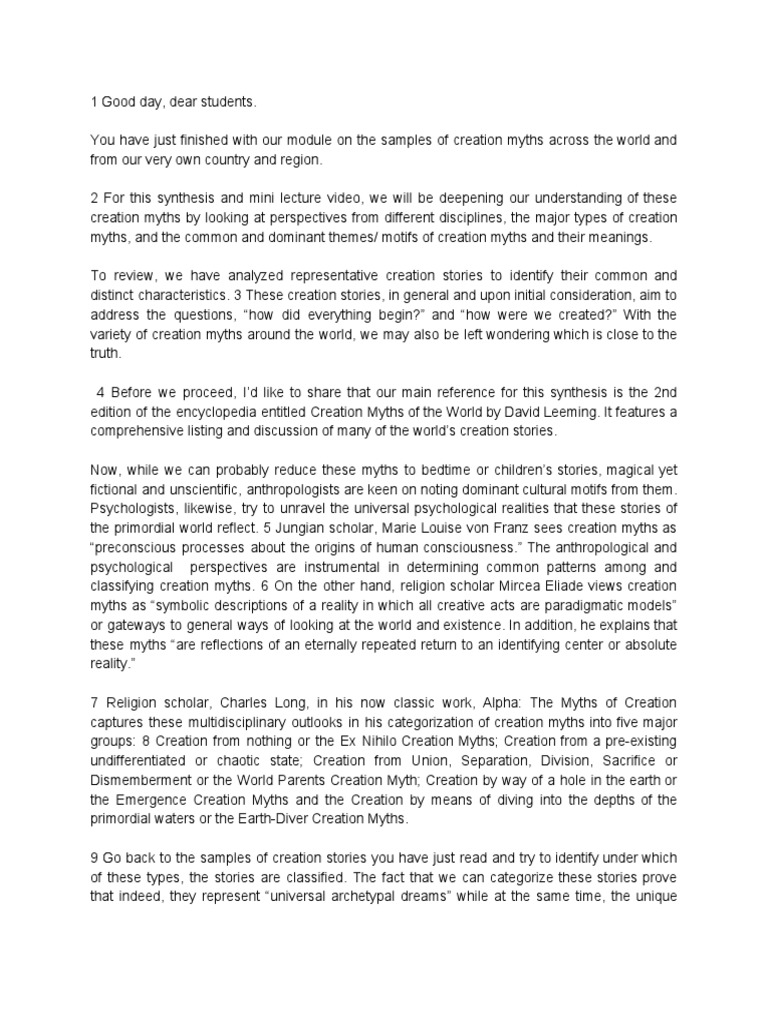 Myth Synthesis | PDF | Creation Myths | Mythology