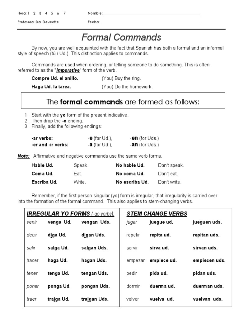 Learn Spanish Formal Commands | PDF | Stress (Linguistics) | Human ...