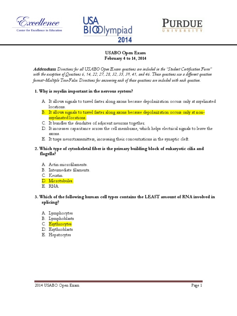 2014 USABO Open Exam Questions | PDF | Directionality (Molecular ...
