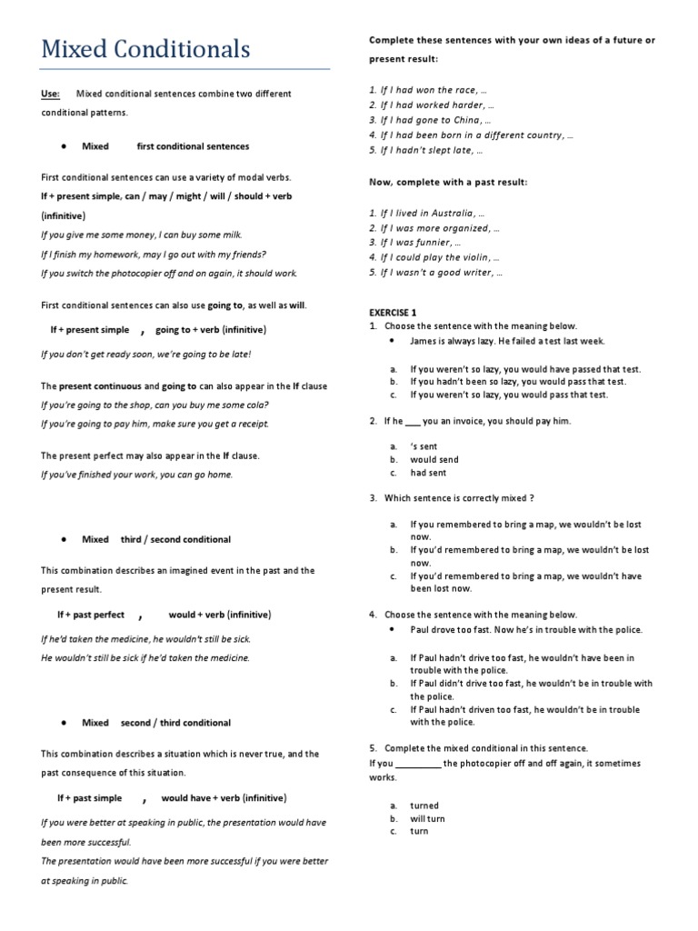 2 Mixed Conditionals 1 | PDF | Sentence (Linguistics) | Semantic Units