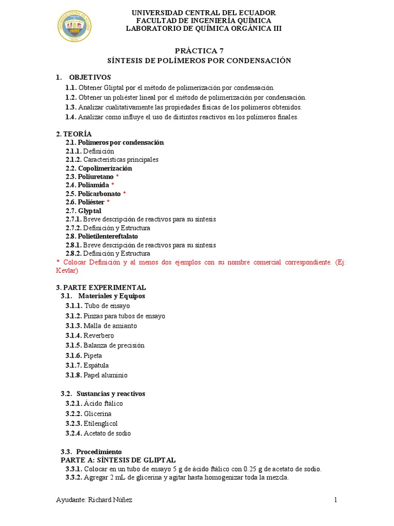 (QO3) Práctica 7 - Síntesis de Polímeros Por Condensación (19-19) | PDF ...