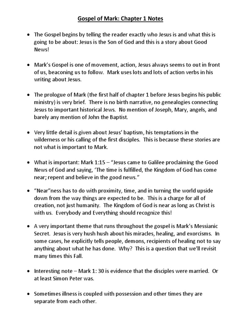 Gospel of Mark: Chapter 1 Notes | PDF