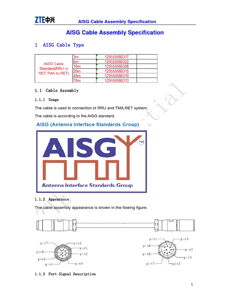 AISG Cable Assembly Specifications | PDF | Electrical Connector ...