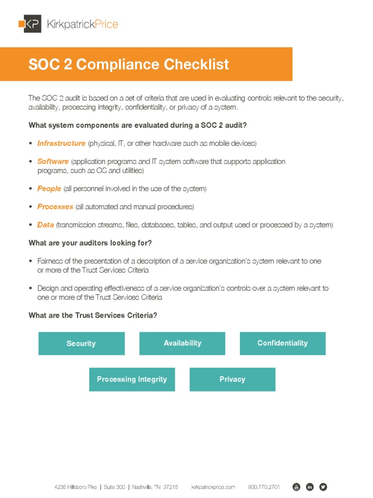 SOC 2 Compliance Checklist Overview | PDF | Information Security | Information Technology Management