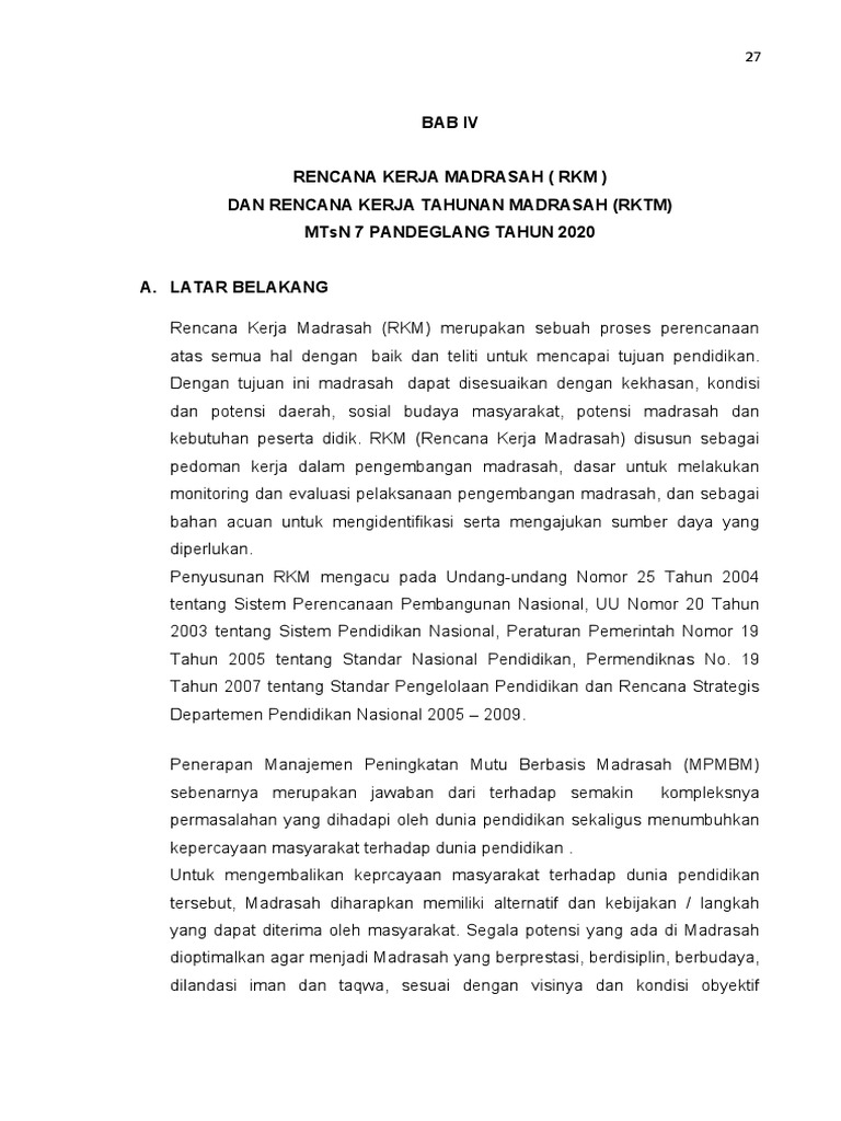 Contoh RKM-RKT Madrasah | PDF