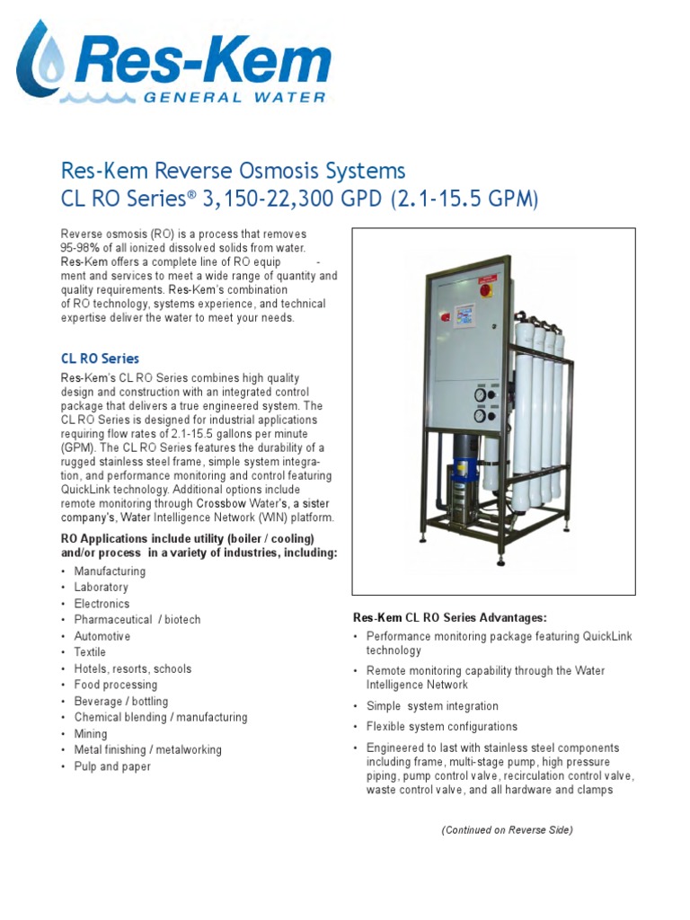 Res Kem Systems: Reverse Osmosis CL RO Series 3,150-22,300 GPD (2.1-15. ...