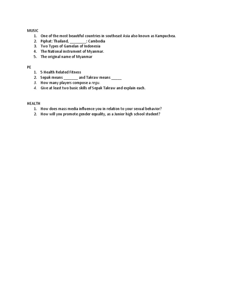 Mapeh Quiz | PDF