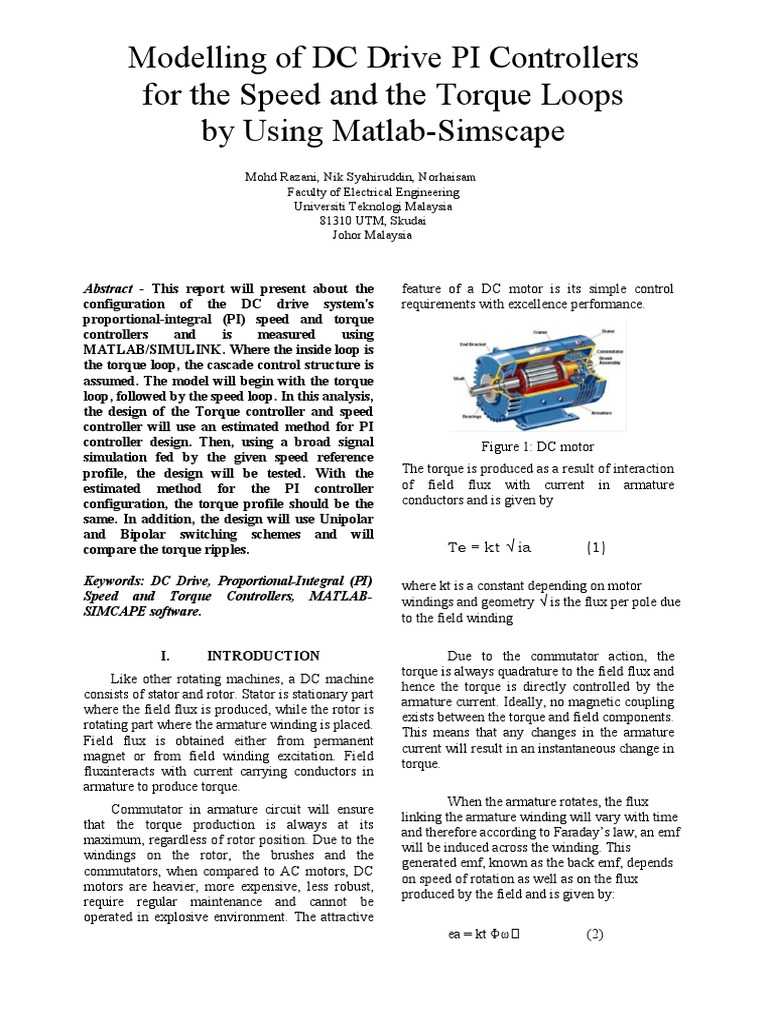 Modelling of DC Drive PI Controllers For The Speed and The Torque Loops ...