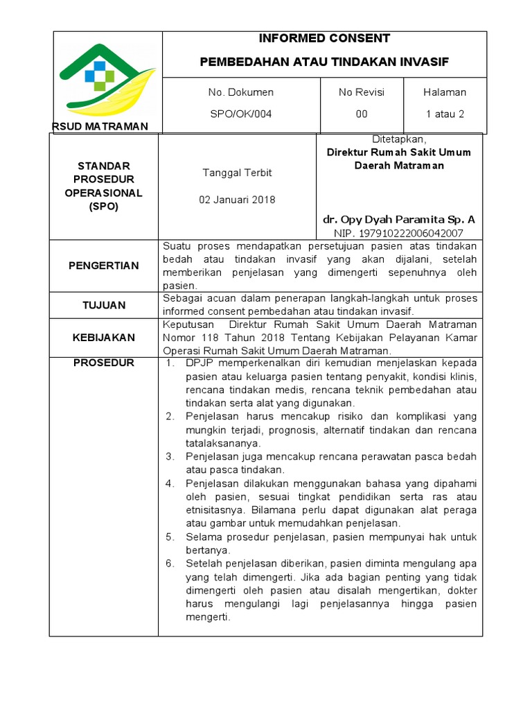 Spo Informed Consent Pembedahan Atau Tindakan Invasif | PDF