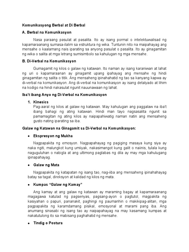 10komunikasyong Berbal at Di Berbal | PDF