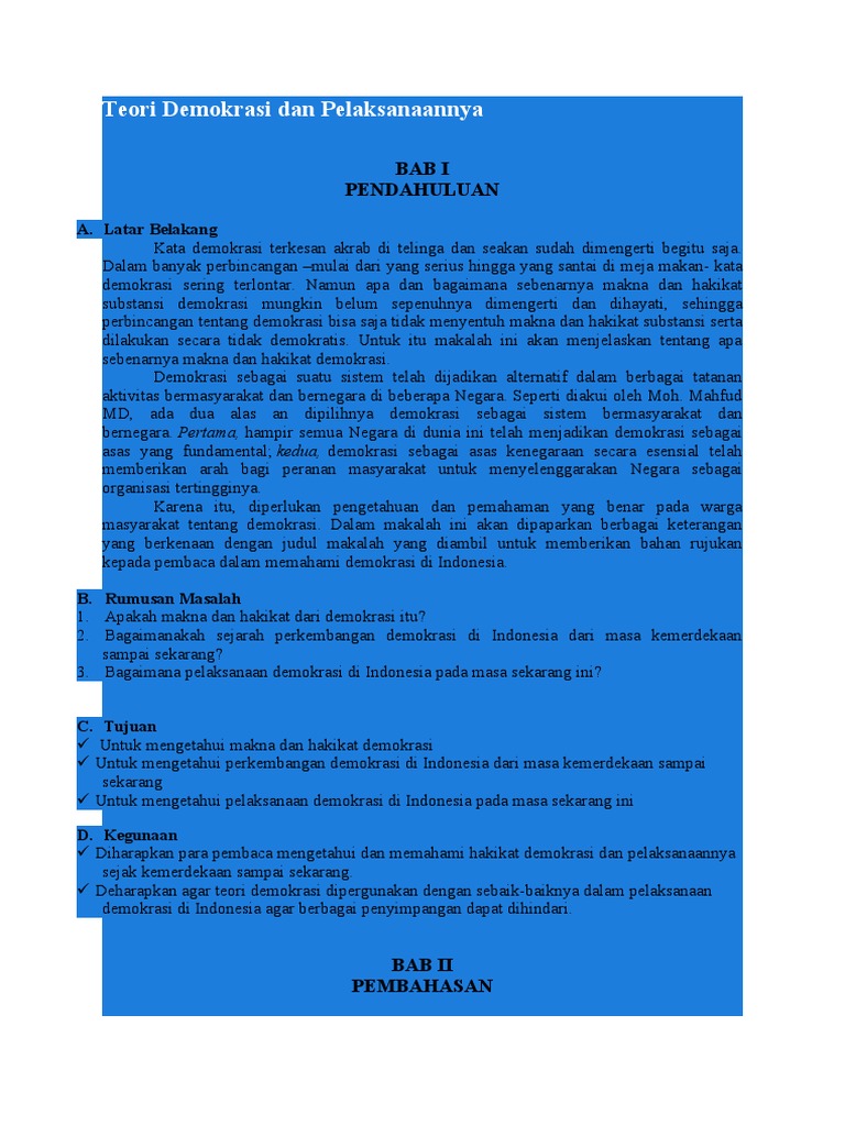 Teori Demokrasi Dan Pelaksanaannya | PDF