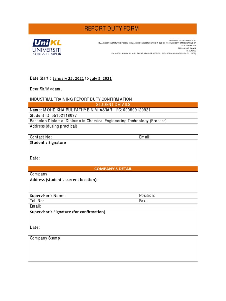 Report Duty Form 55102118037132501435400531537 | PDF