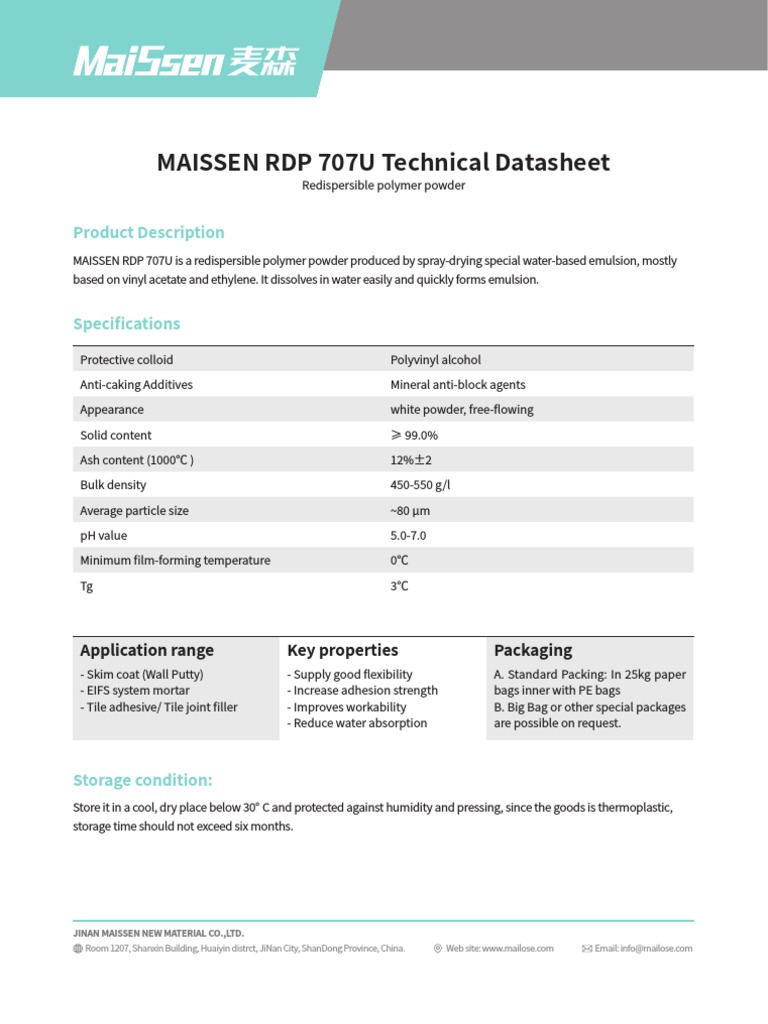 Redispersible Polymer Powder (RDP) TDS | PDF