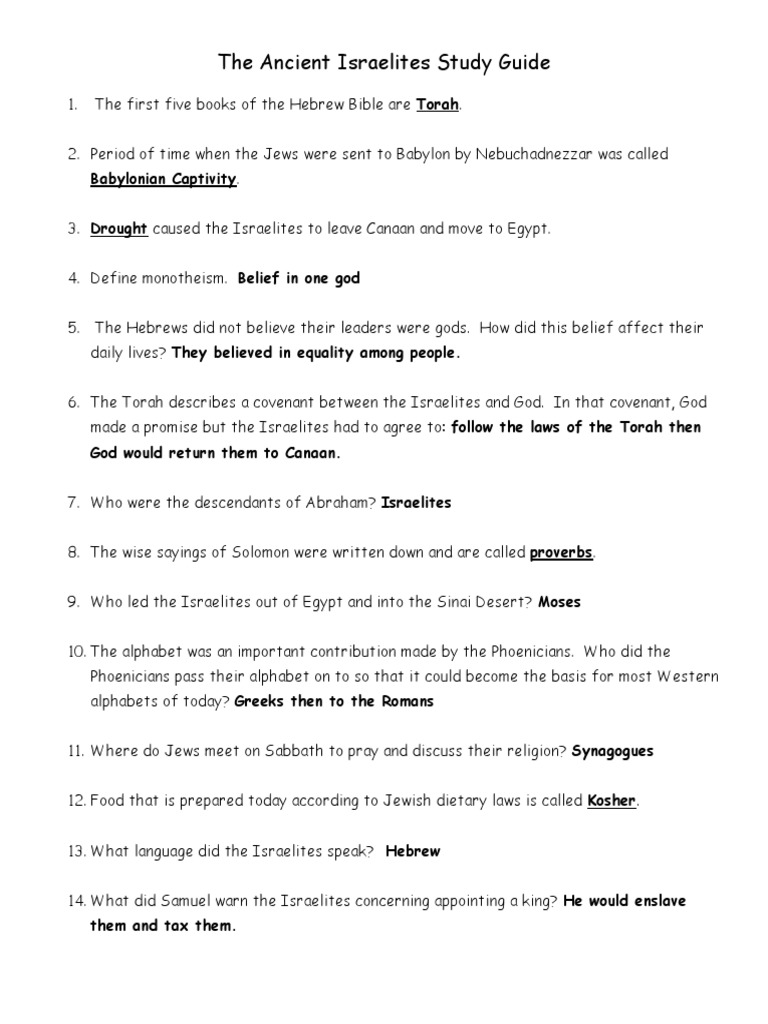 The Ancient Israelites Study Guide 2012 With Answers | PDF | Israelites ...
