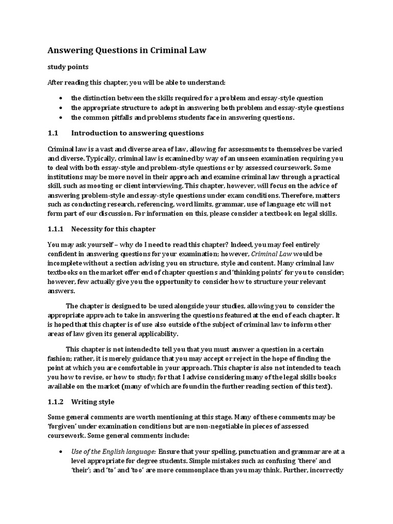 Answering Questions in Criminal Law | PDF | Mens Rea | Causation (Law)