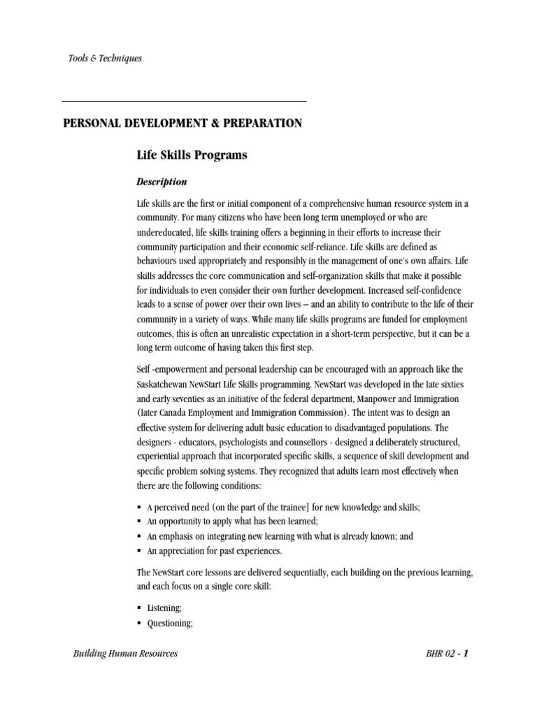Personal Development & Preparation Life Skills Programs: Tools ...