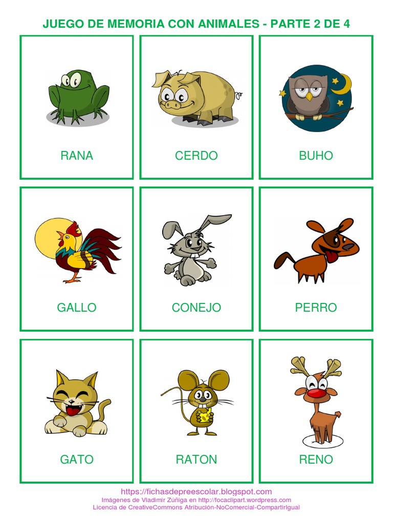 FDP Juego de Memoria Con Animales A Colores Con Nombre - 2 de 4 - A4 TC | PDF