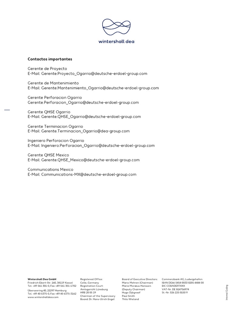 Wintershall Dea Mexico Contactos Importantes | PDF