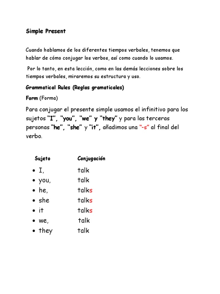 Simple Present | PDF | Verbo | Mecánica del lenguaje
