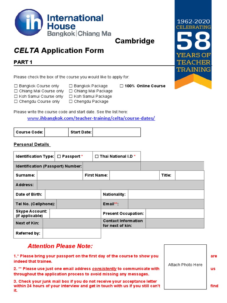 CELTA Application Form: Cambridge | PDF | Verb | English As A Second Or ...