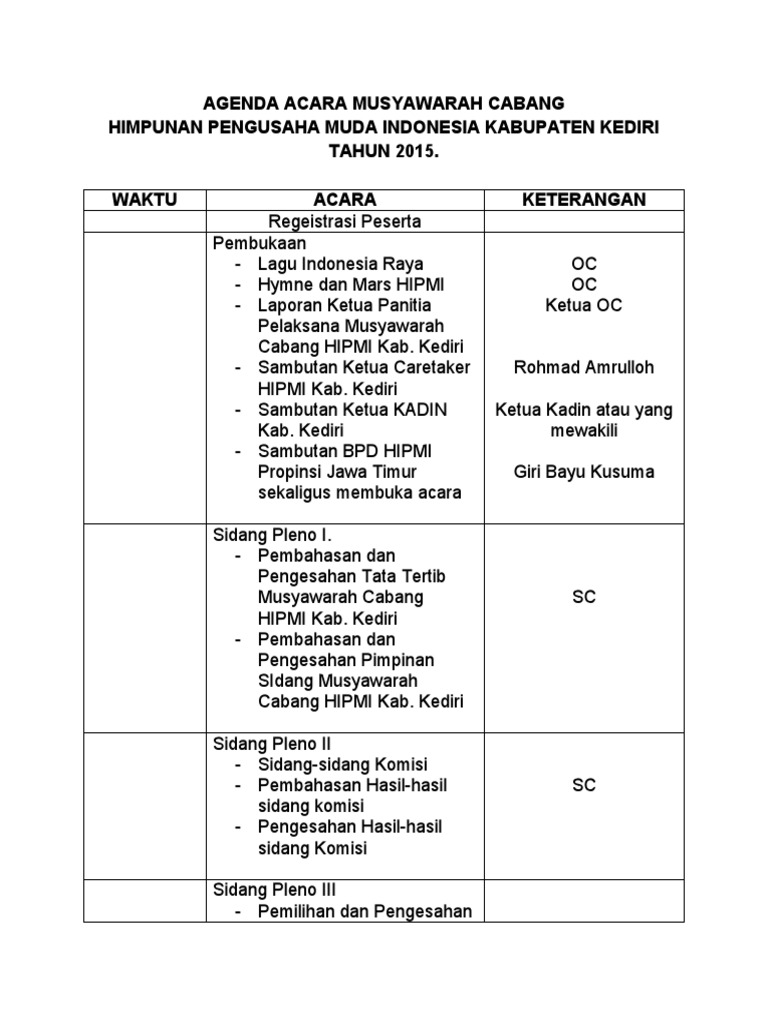 Contoh Rancangan Jadwal Acara | PDF