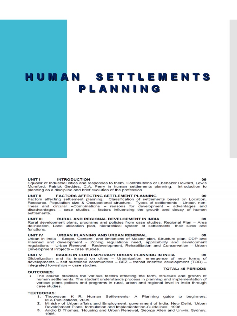 Human Settlements Planning | PDF