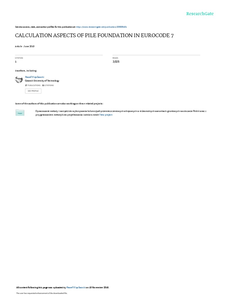 Calculation Aspects of Pile Foundation in Eurocode 7: June 2010 | PDF ...