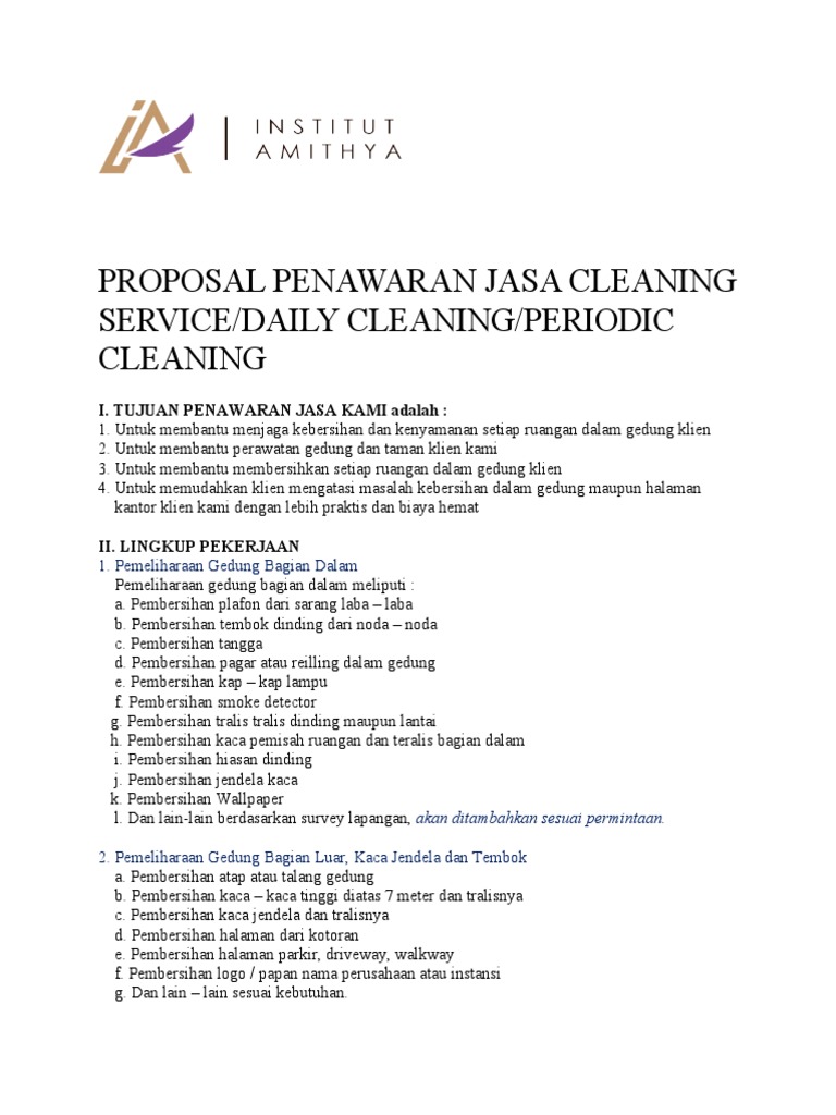 Proposal Penawaran Jasa Cleaning Service Institut Amithya | PDF